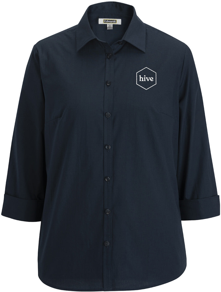 Edwards Ladies Essential Broadcloth Shirt 3/4 Sleeve 5355 with Custom Embroidery