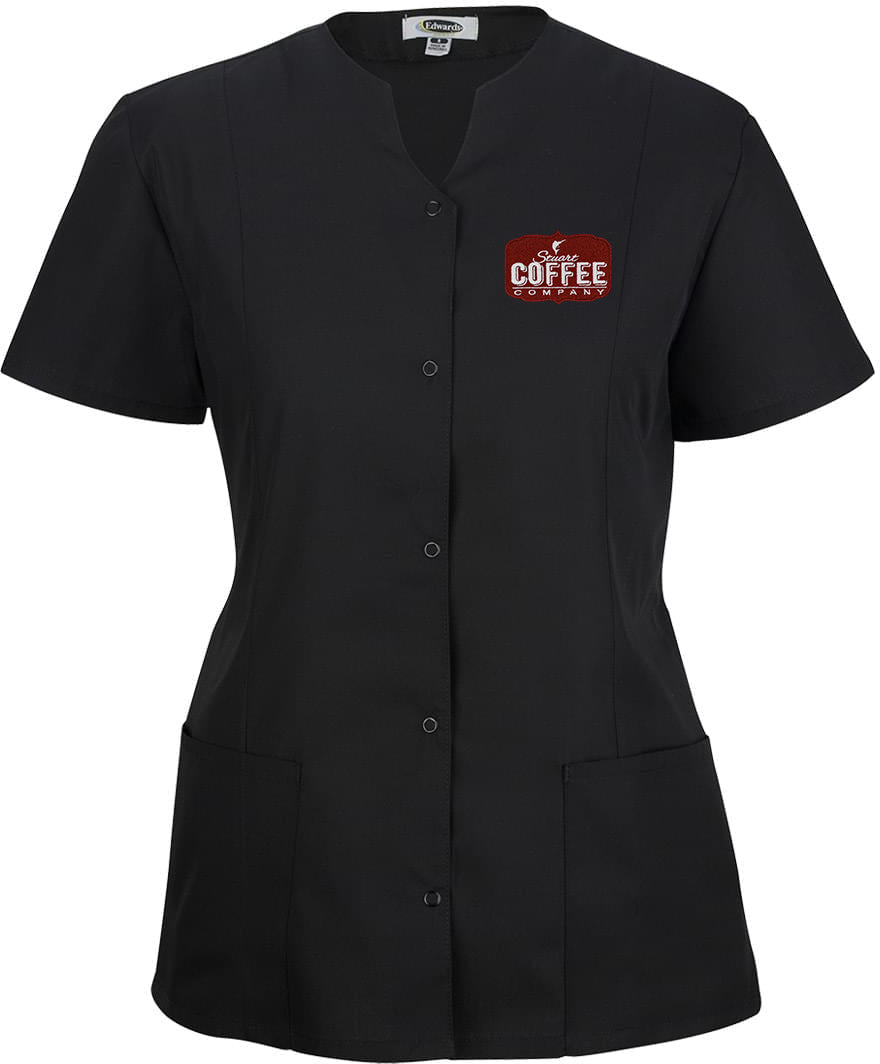 Edwards Ladies Essential Snap Front Smock with logo | Thread Logic