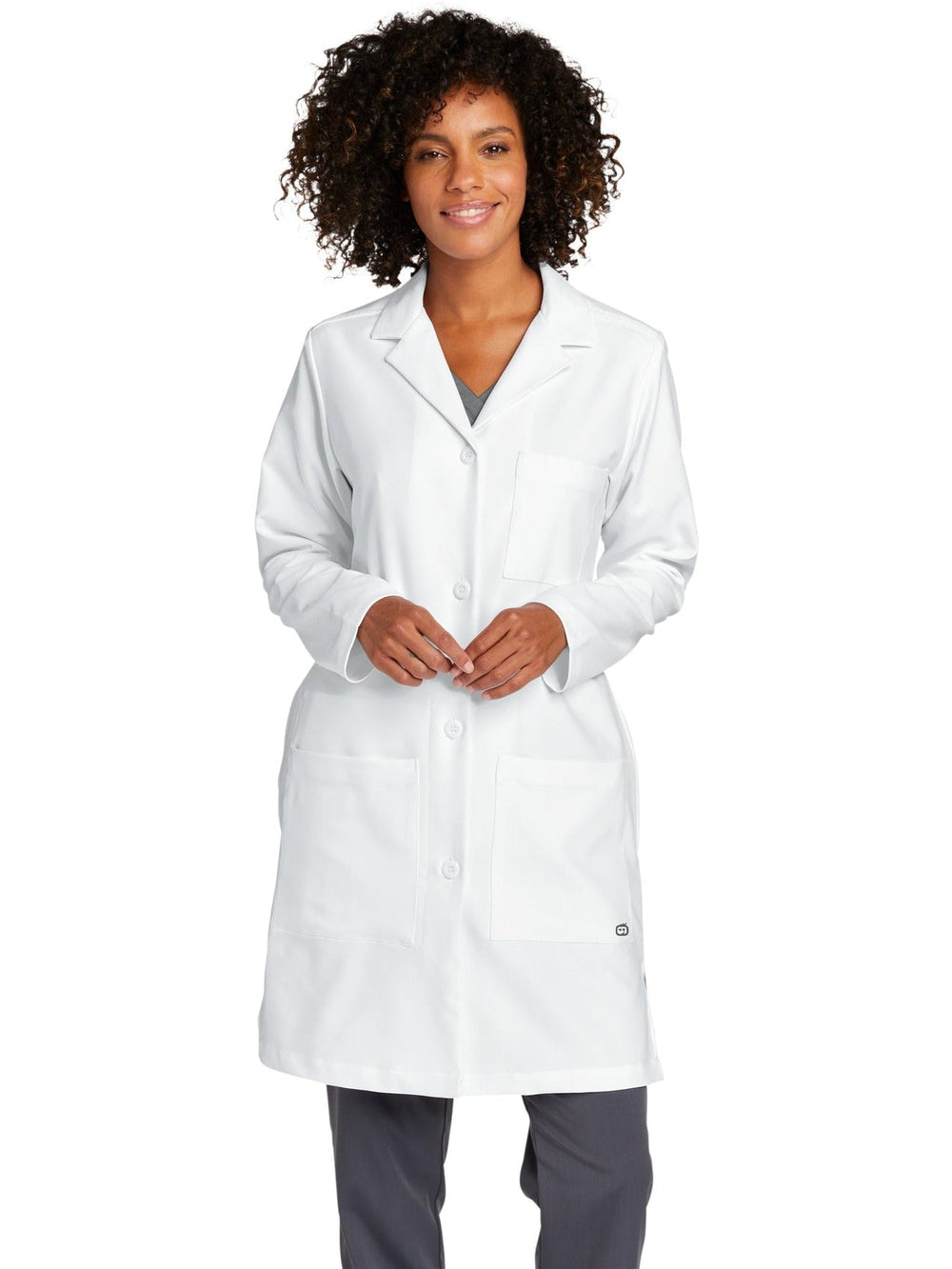 WonderWink Ladies Long Lab Coat with custom logo embroidery| Thread Logic